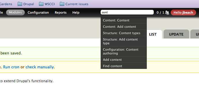 Add search/jump/command functionality to toolbar [#1781422] | Drupal.org